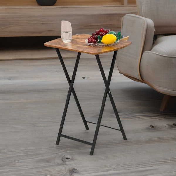 Borough Wharf Rathore Rustic Industrial Wooden Folding Side Table with Storage End Tables Living ...